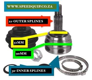 CV JOINT OUTER CVJ929:VW PASSAT 1500 1980-ON [OUTER SPLINE-22 X INNER ...
